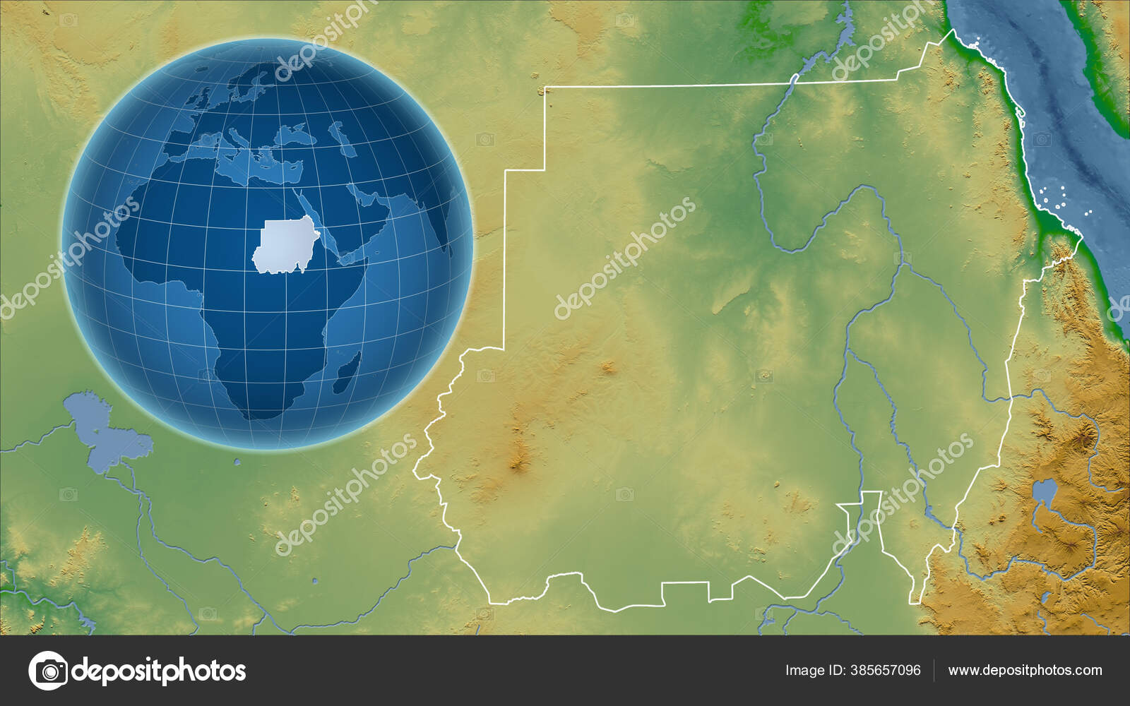 Sudan Globe Shape Country Zoomed Map Its Outline Color Physical — Stock ...