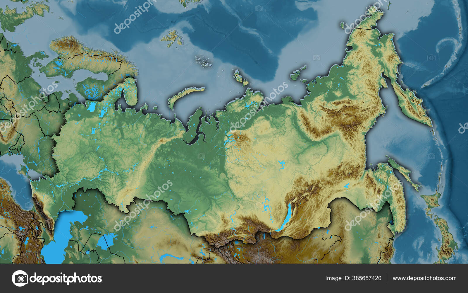 Russia Area Topographic Relief Map Stereographic Projection Raw ...
