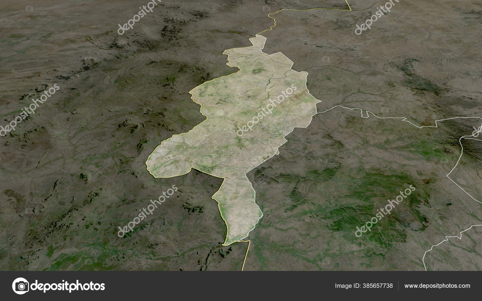 West Darfur State Sudan Zoomed Highlighted Satellite Imagery Rendering ...
