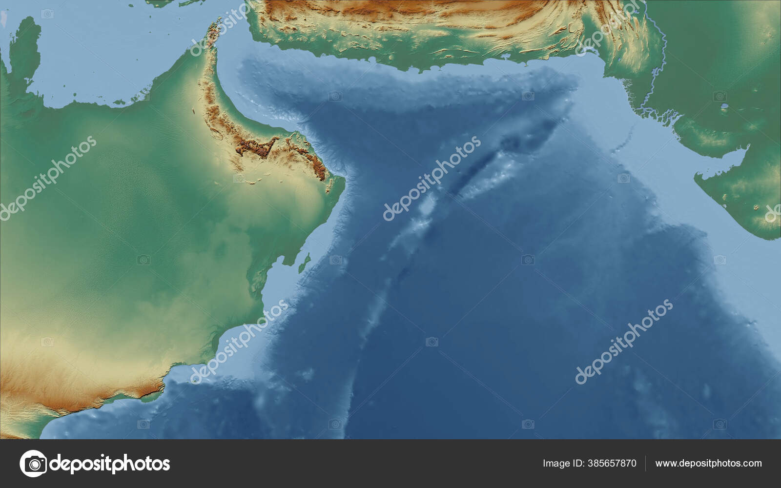 Oman Close Perspective Country Outline Topographic Relief Map Stock ...