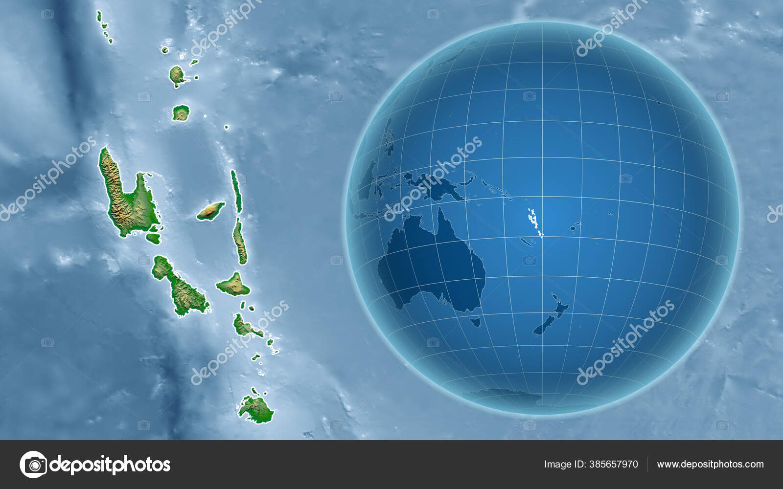 Vanuatu Globe Shape Country Zoomed Map Its Outline Color Physical ...