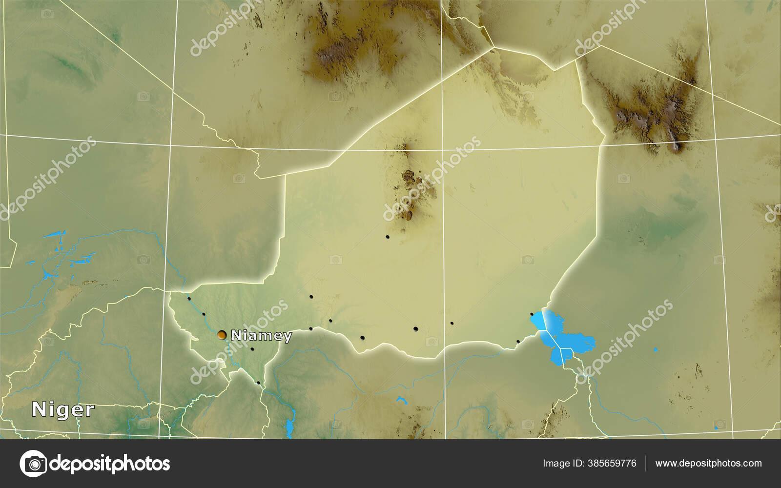 Niger Area Topographic Relief Map Stereographic Projection Main ...