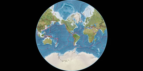World Map Lambert Lagrange Projection Centered West Longitude Satellite ...