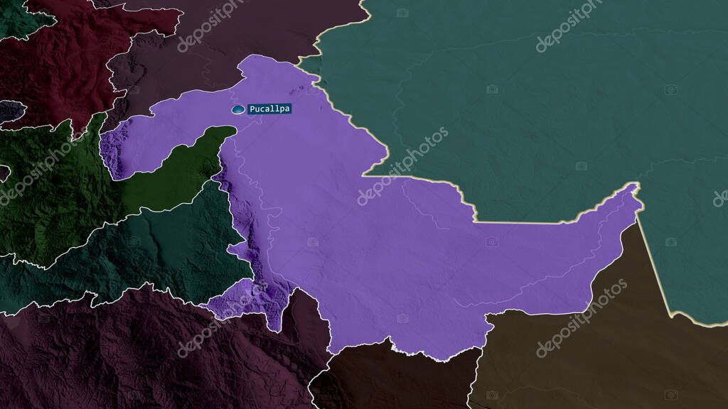 Ucayali - región de Perú ampliada y destacada con capital. Mapa ...