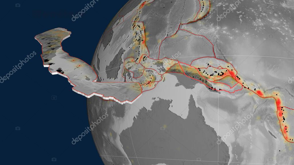 Placa tectónica de alondra de madera extruida y presentada contra el ...