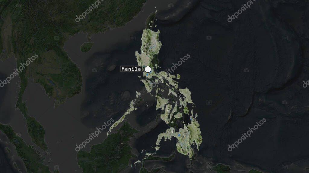 La zona destacada de Filipinas con el punto capital y la etiqueta en el ...