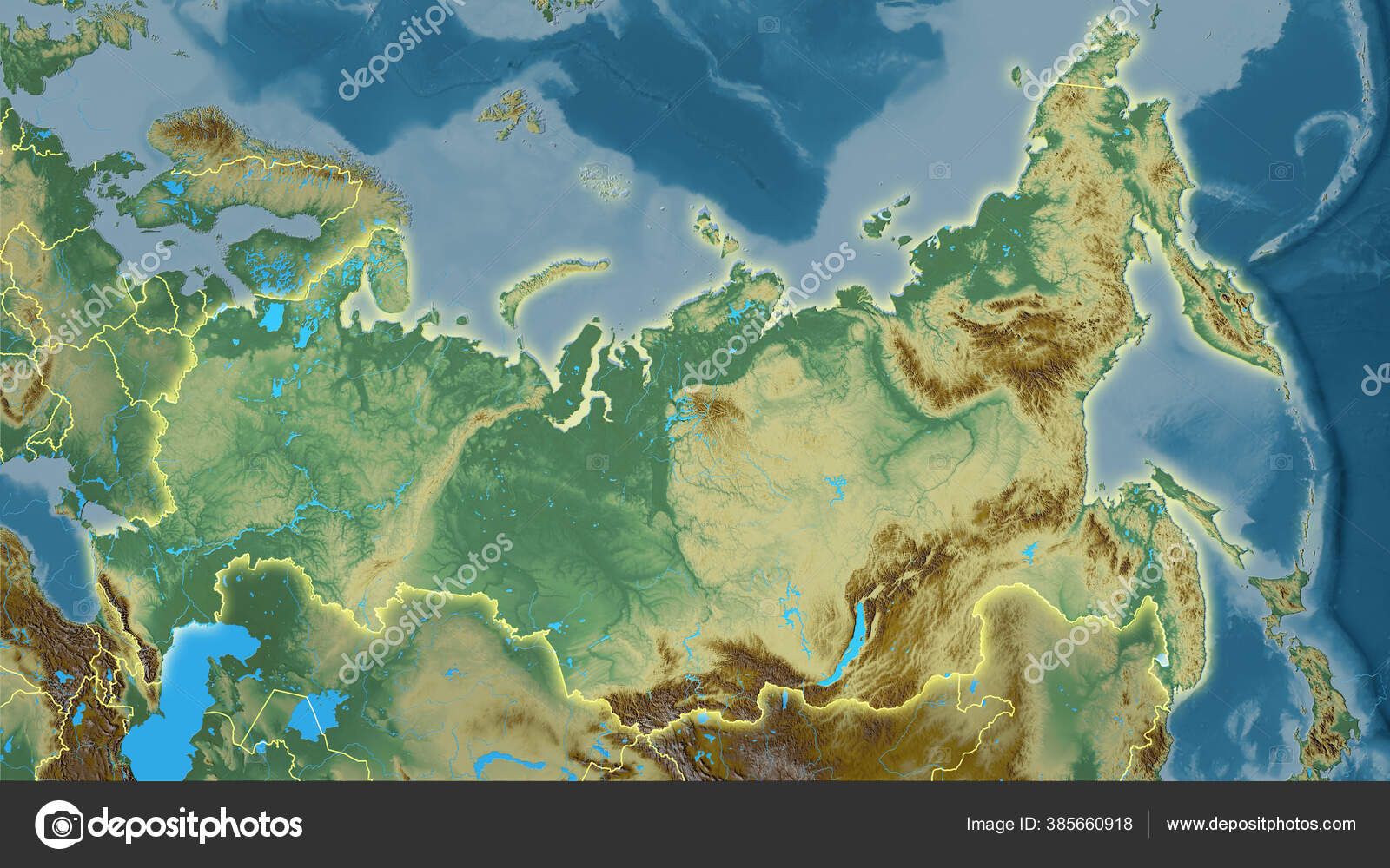 Russia Area Topographic Relief Map Stereographic Projection Raw ...