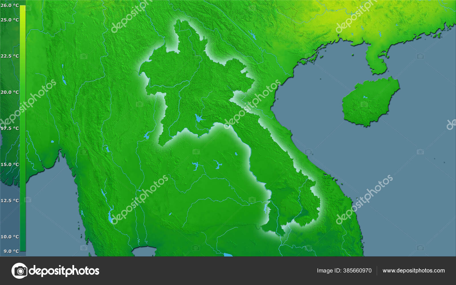 Mean Annual Temperature Variation Laos Area Stereographic Projection ...