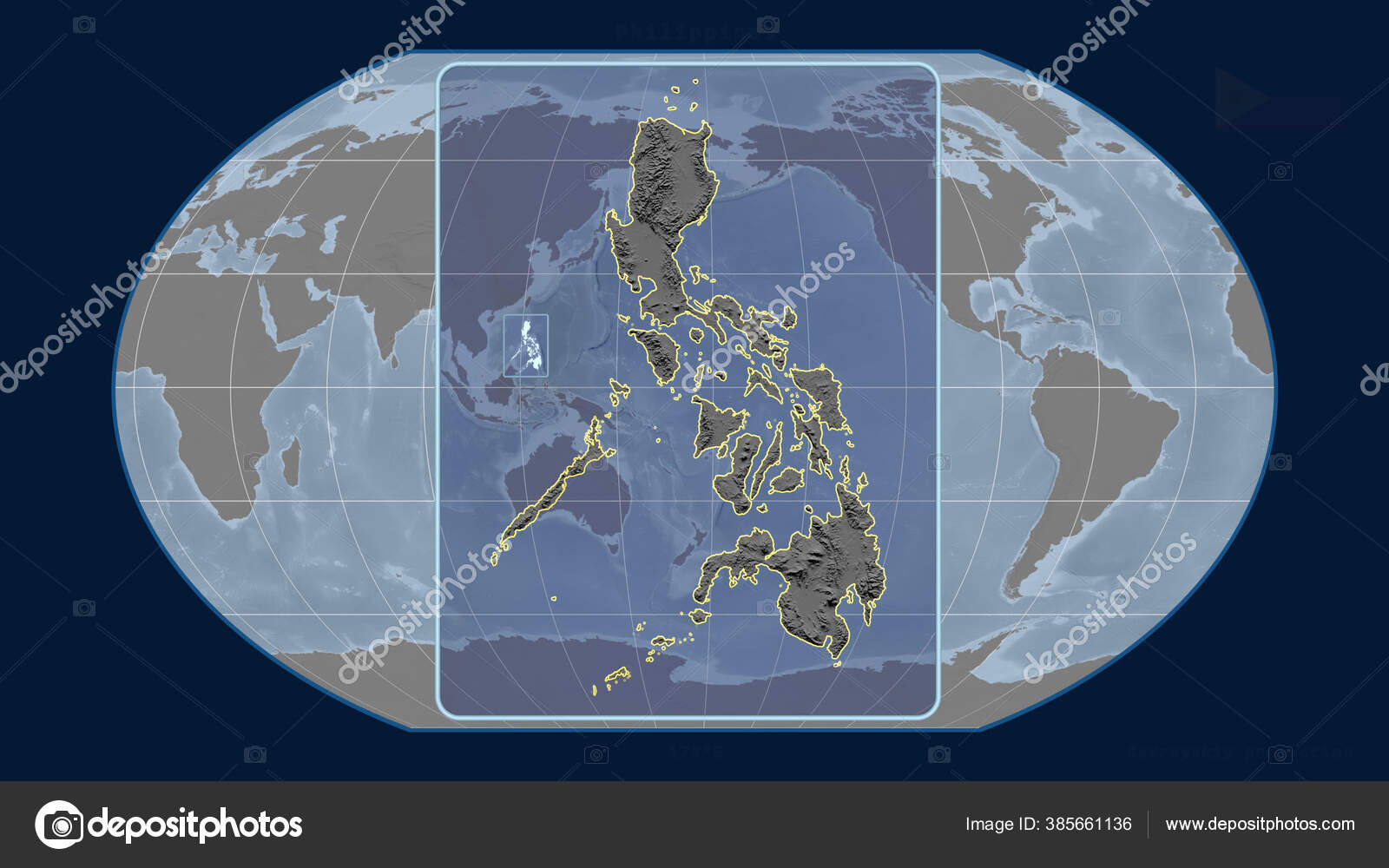Zoomed View Philippines Outline Perspective Lines Global Map Kavrayskiy ...