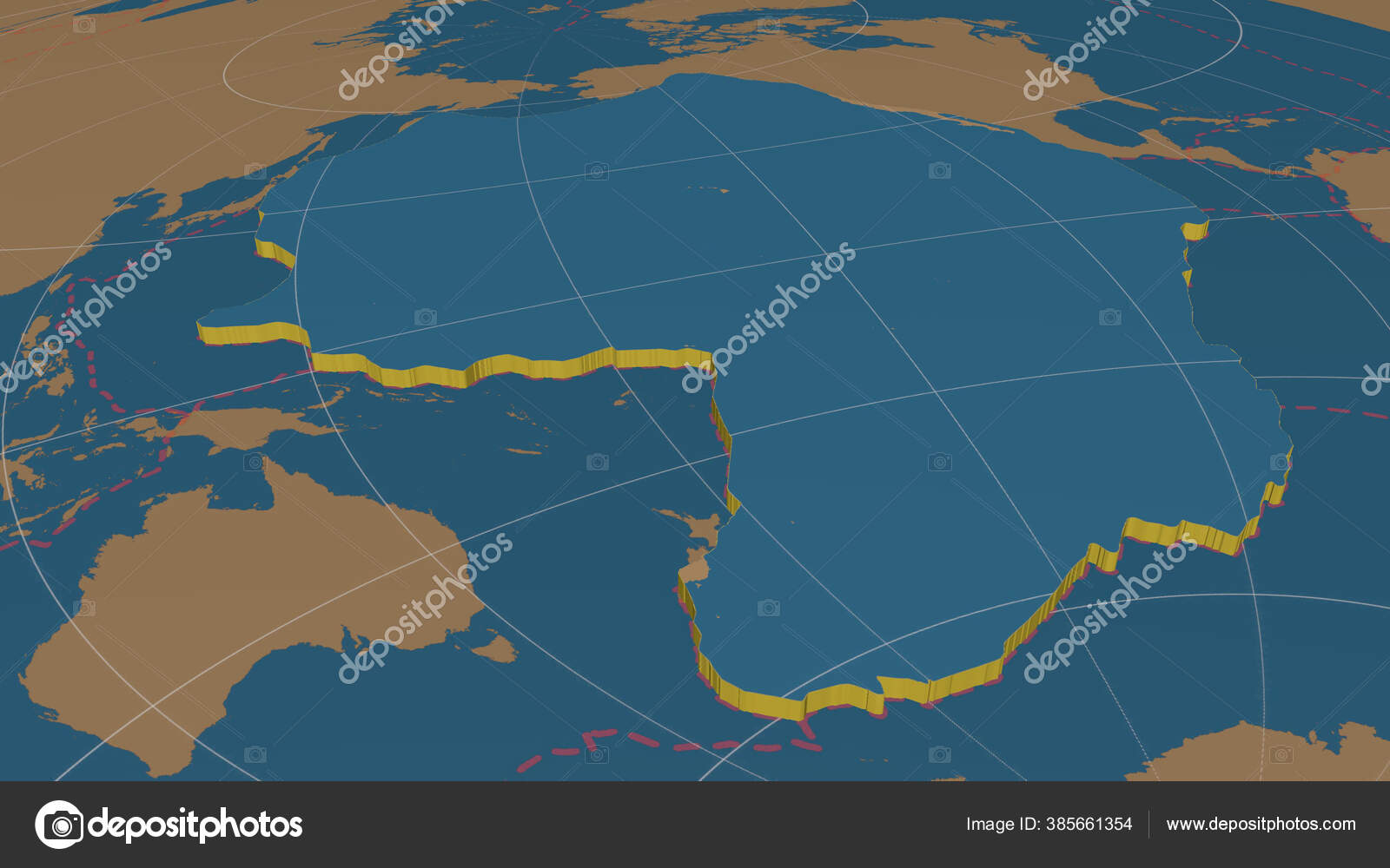 Placa Tectônica Pacífico Ampliada Extrudida Girada Para Lado Sul Apenas ...