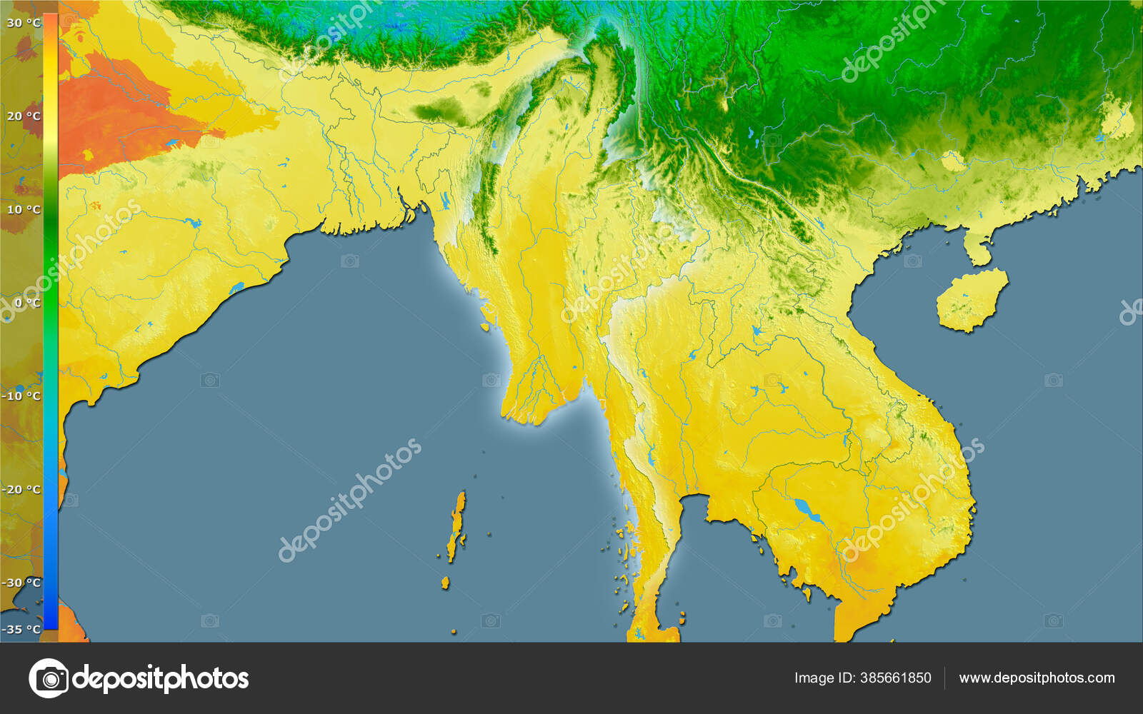 Mean Temperature Warmest Quarter Myanmar Area Stereographic Projection ...