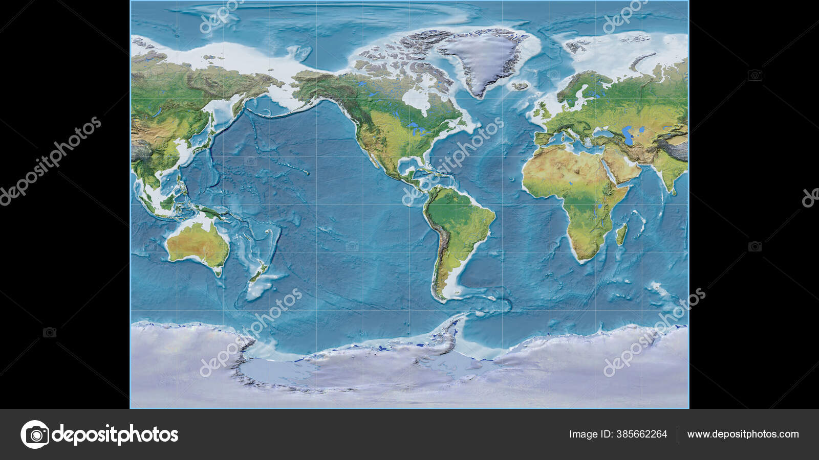 World Map Miller Cylindrical Projection Centered West Longitude Main ...