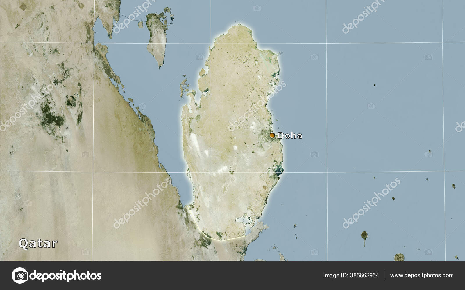 Qatar Area Satellite Map Stereographic Projection Main Composition ...