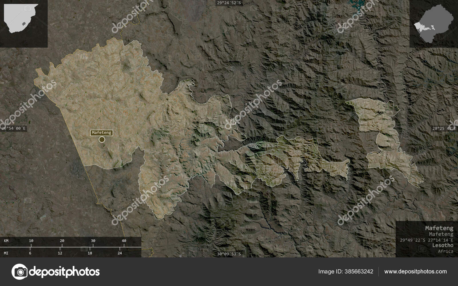 Mafeteng District Lesotho Satellite Imagery Shape Presented Its Country ...