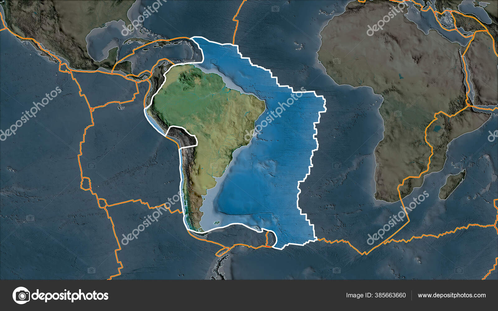 Outlined South American Tectonic Plate Topographic Map Separated ...