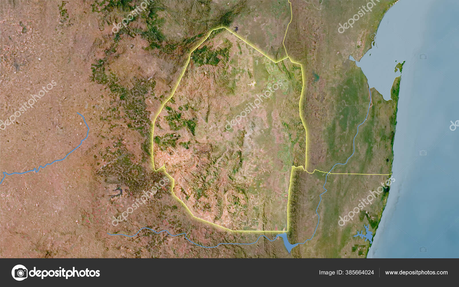 Swaziland Area Satellite Map Stereographic Projection Raw Composition ...