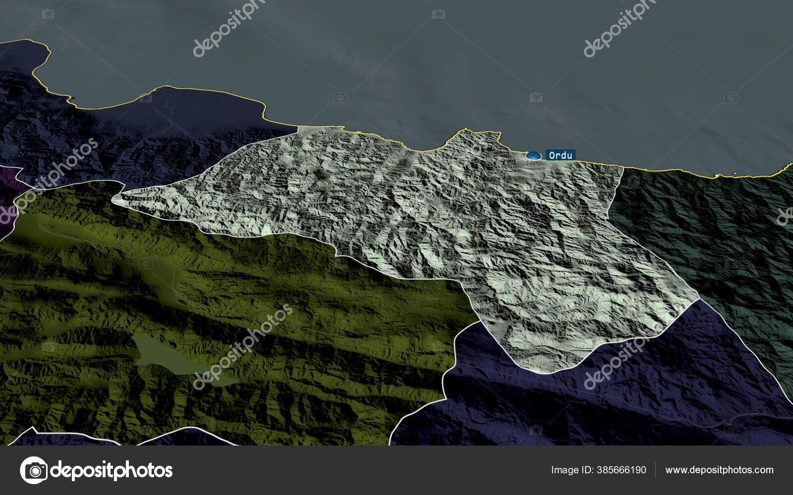 Ordu Province Turkey Zoomed Highlighted Capital Colored Bumped Map ...