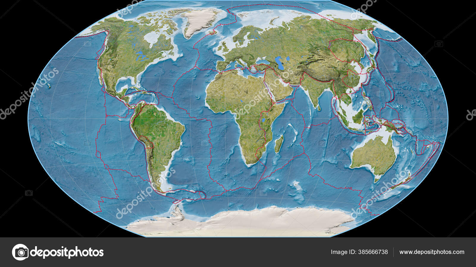Mapa Del Mundo Proyección Del Winkel Tripel Centrado Longitud Este ...