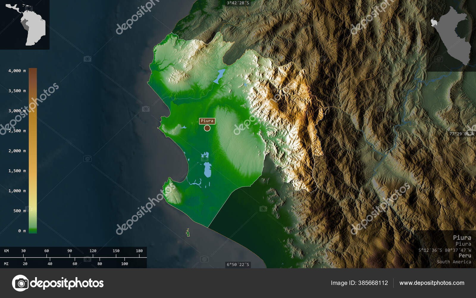 Piura Region Peru Colored Shader Data Lakes Rivers Shape Presented ...