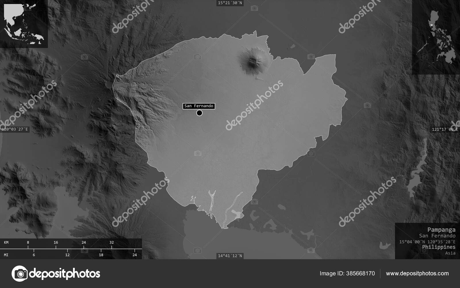 Pampanga Province Philippines Grayscaled Map Lakes Rivers Shape ...