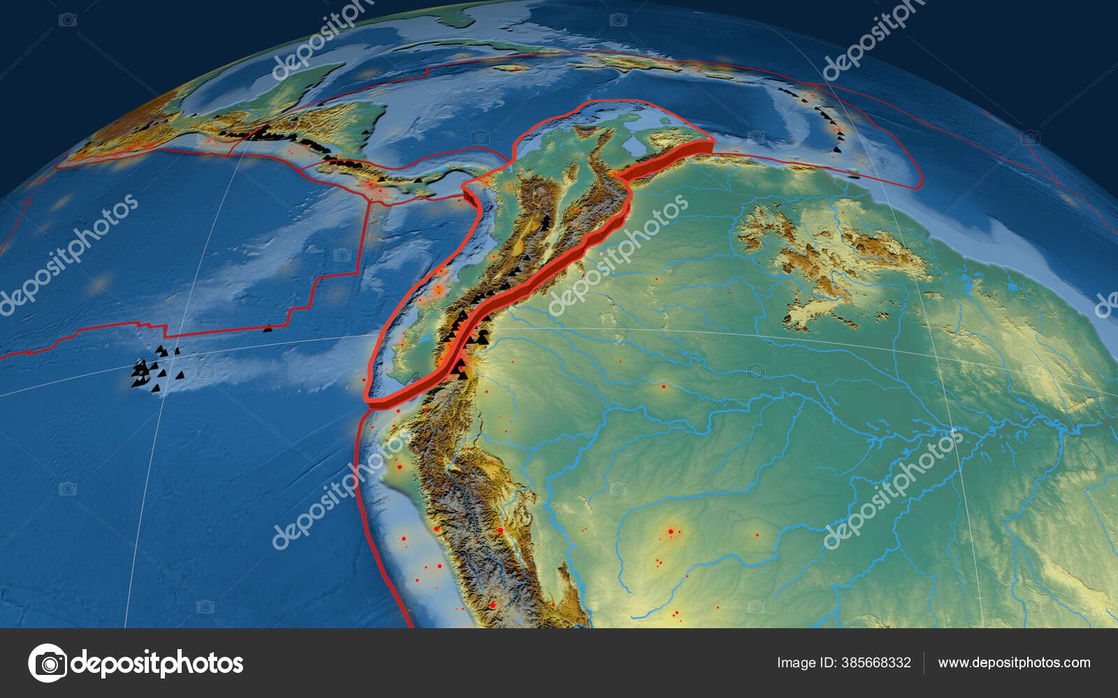 North Andes Tectonic Plate Extruded Globe Topographic Relief Map ...