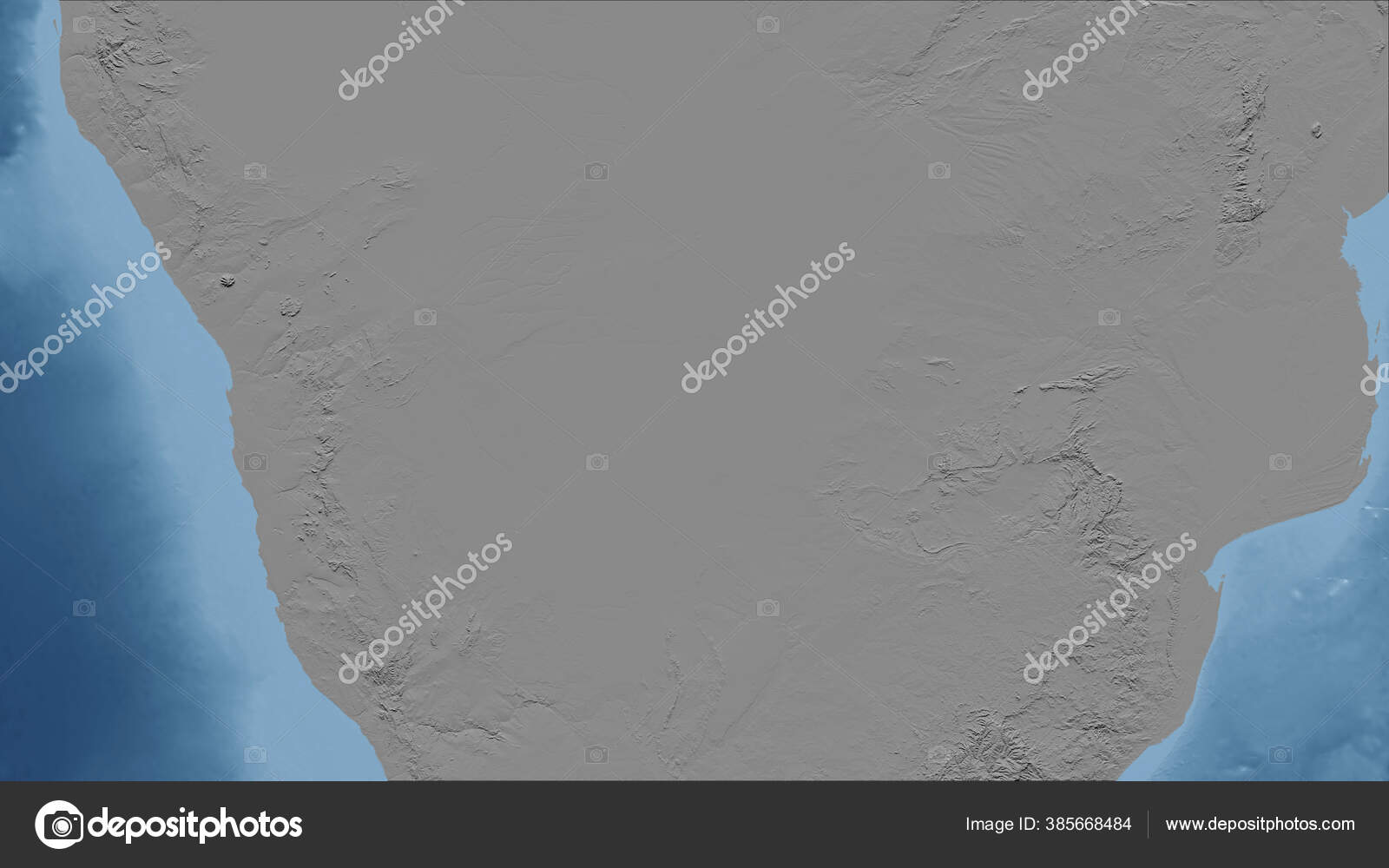 Namibia Close Perspective Country Outline Grayscale Elevation Map ...