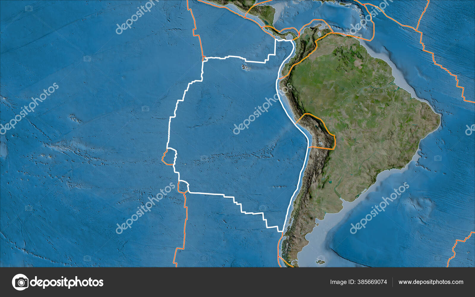 Outlined Nazca Tectonic Plate Borders Adjacent Plates Satellite Map Van ...