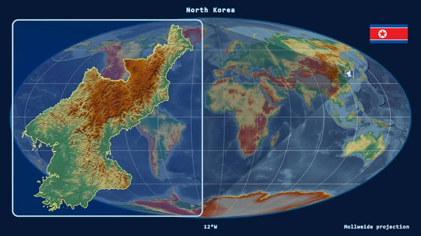 Zoomed-in view of North Korea outline with perspective lines against a ...