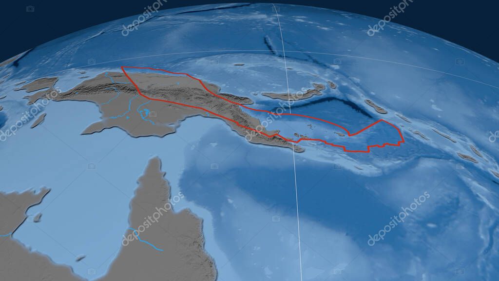 Placa tectónica de alondra de madera delineada en el globo. topografía ...