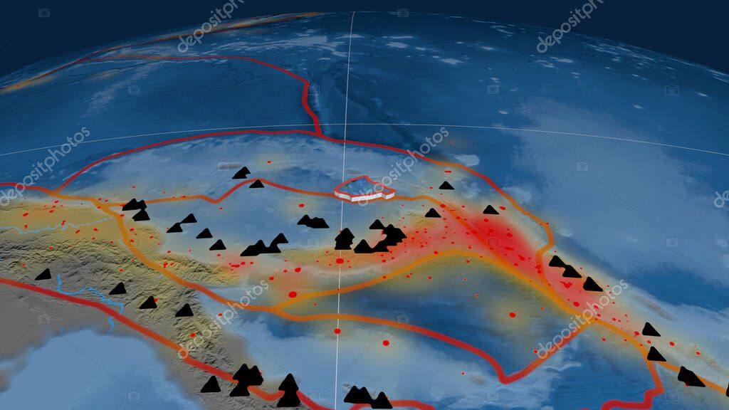 Placa tectónica Manus extruida en el globo. topografía y batimetría ...