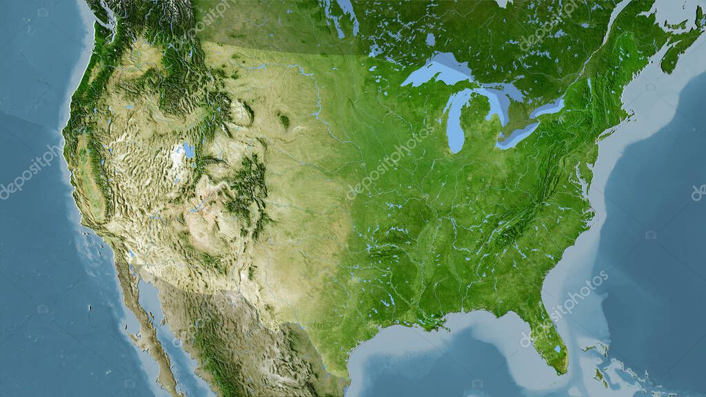 Área continental de los Estados Unidos en el mapa B satélite en la ...