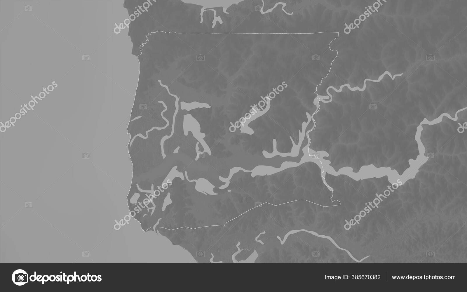 Ziguinchor Region Senegal Grayscaled Map Lakes Rivers Shape Outlined Its — Stock Photo © Yarr65 ...