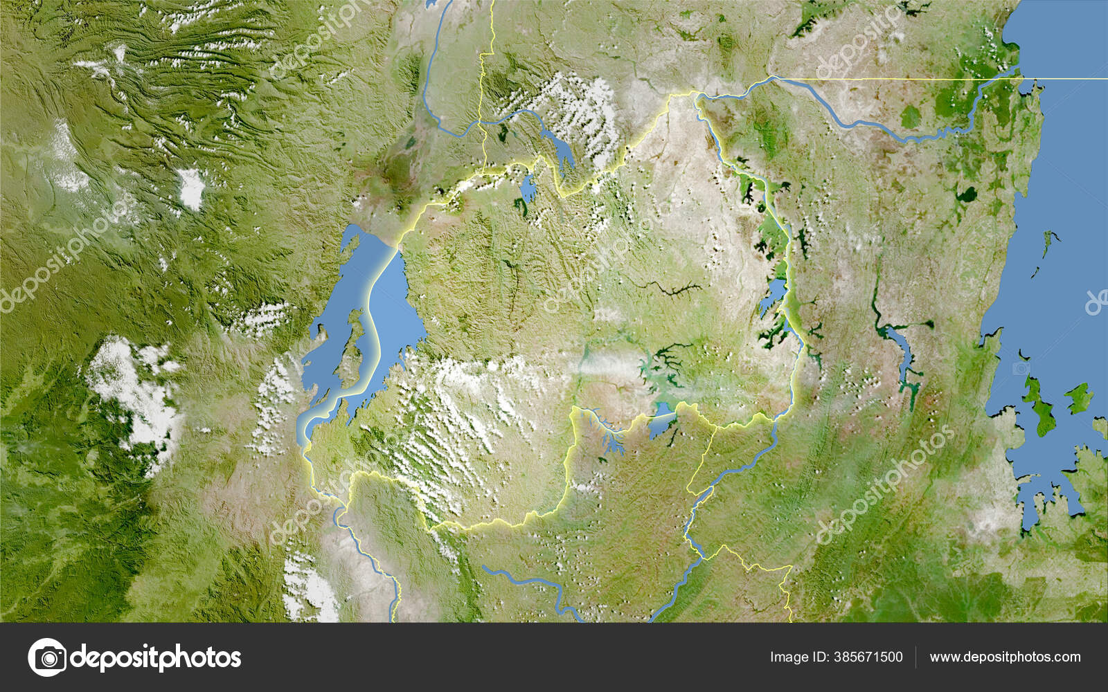 Rwanda Area Satellite Map Stereographic Projection Raw Composition ...