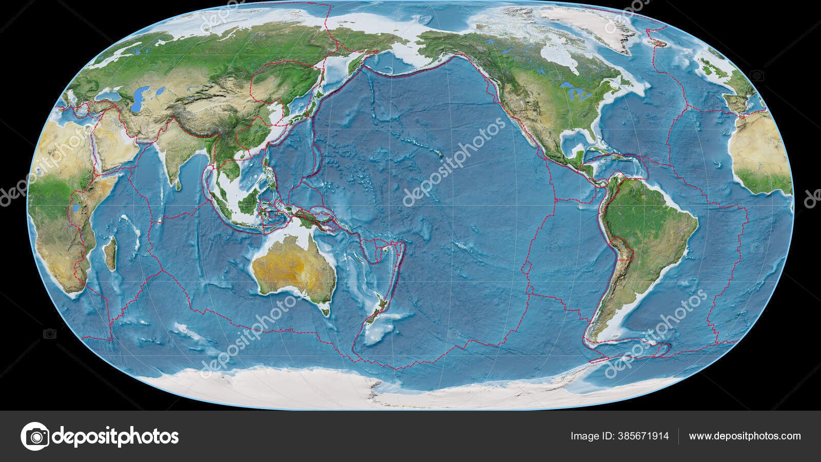World Map Natural Earth Projection Centered 170 West Longitude ...