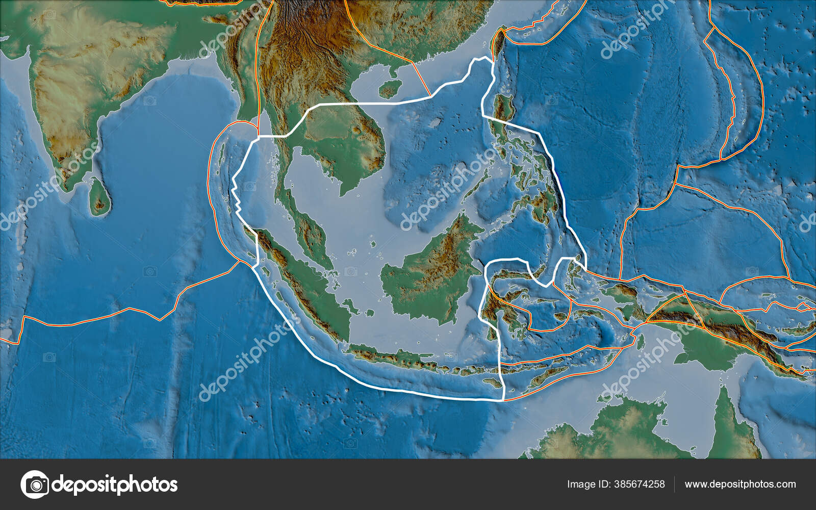 Outlined Sunda Tectonic Plate Borders Adjacent Plates Relief Map Van ...