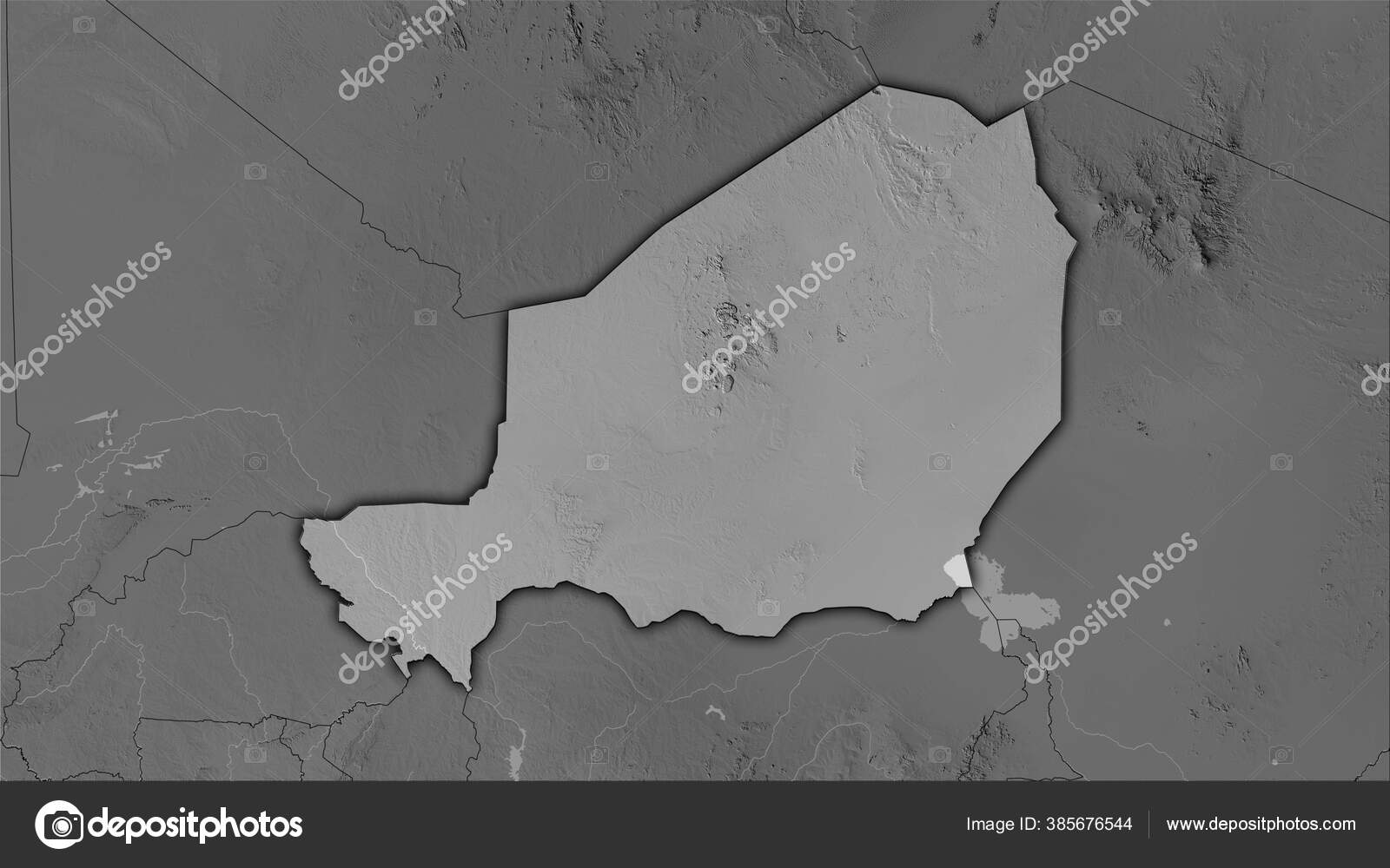 Niger Area Grayscale Elevation Map Stereographic Projection Raw ...