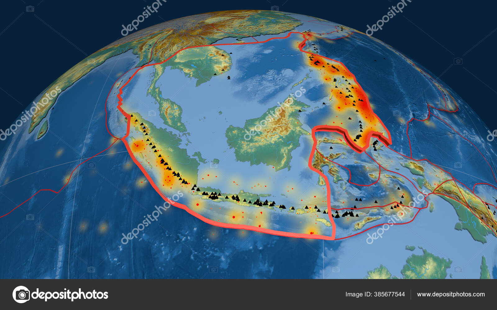 Sunda Tectonic Plate Extruded Globe Topographic Relief Map Rendering ...