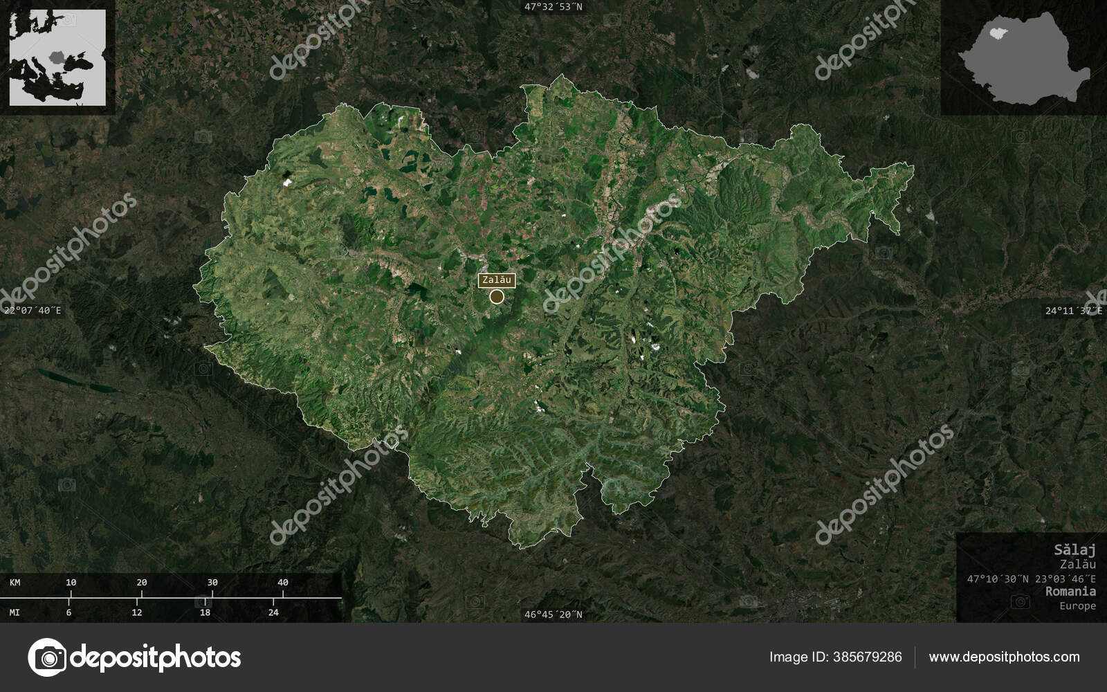 Salaj County Romania Satellite Imagery Shape Presented Its Country Area ...
