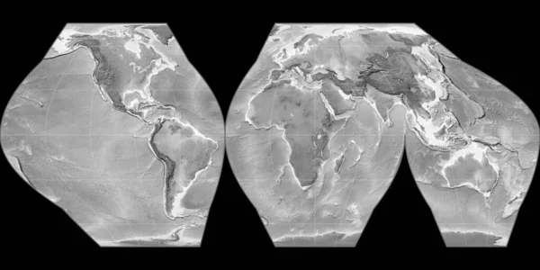 World Map Goode Continents Projection Centered East Longitude Grayscale ...