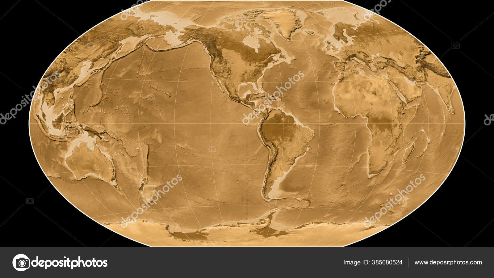 World Map Winkel Tripel Projection Centered West Longitude Sepia Tinted ...