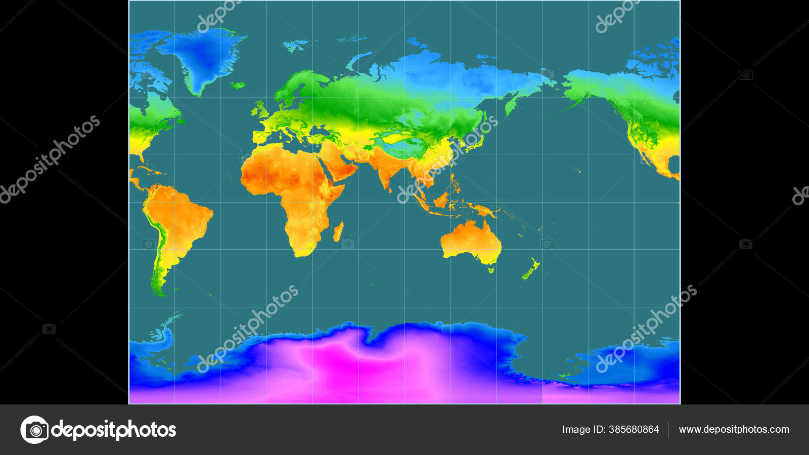 World Map Miller Cylindrical Projection Centered East Longitude Mean ...
