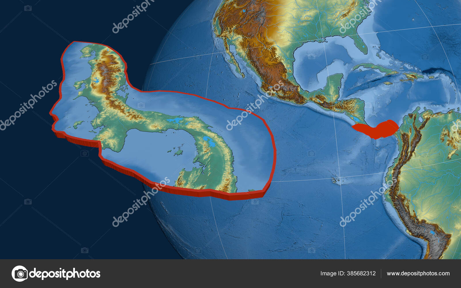 Panama Tectonic Plate Extruded Presented Globe Topographic Relief Map ...