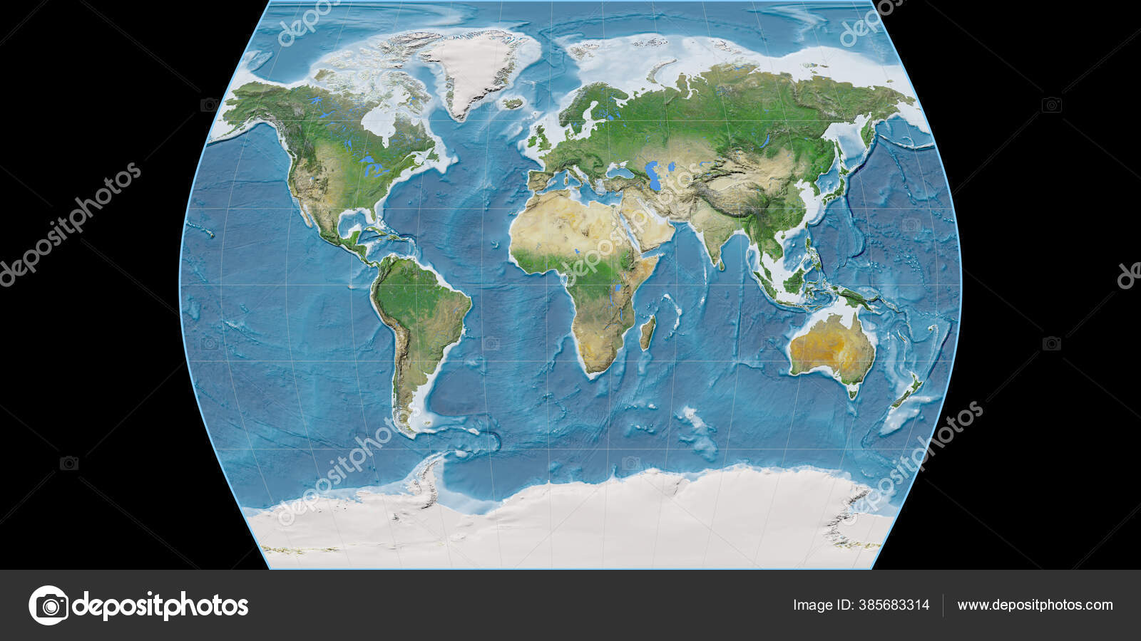 World Map Times Atlas Projection Centered East Longitude Satellite ...