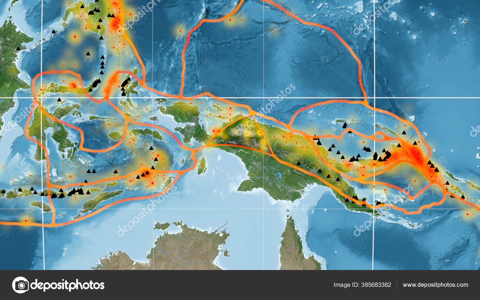 Maoke Tectonic Plate Outlined Global Satellite Imagery Mollweide ...