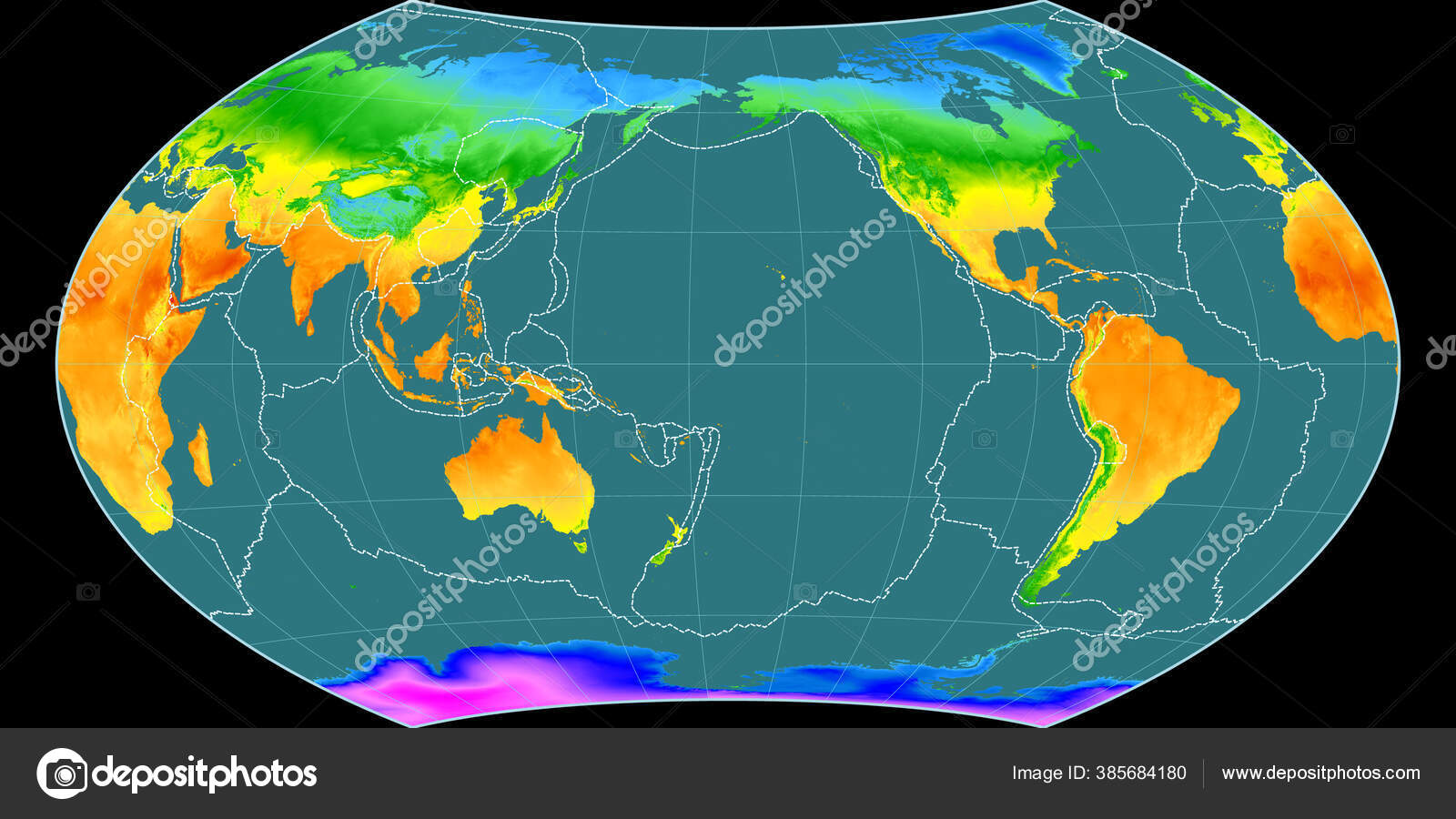 World Map Wagner Viii Projection Centered 170 West Longitude Mean Stock ...