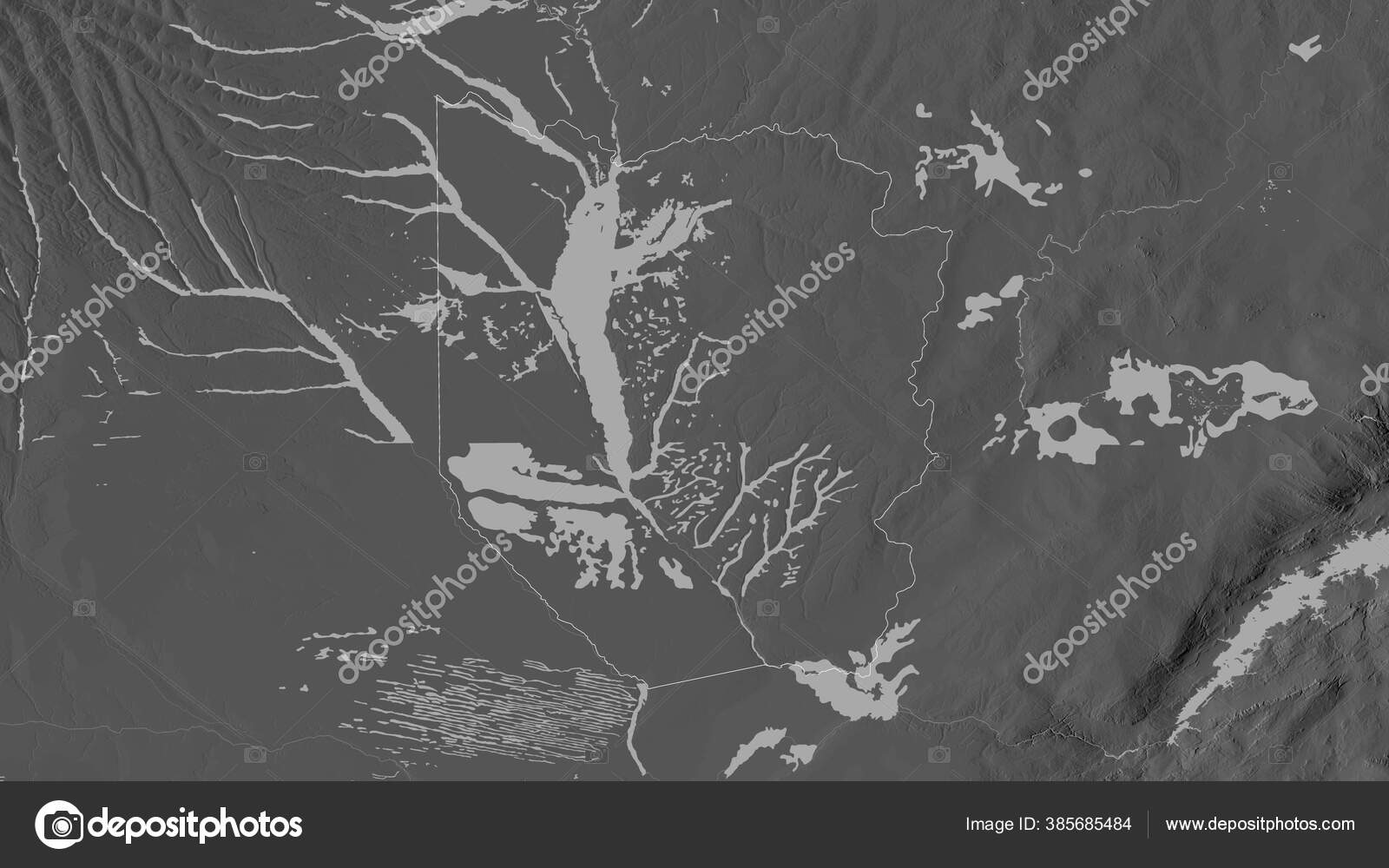 Western Province Zambia Grayscaled Map Lakes Rivers Shape Outlined Its ...