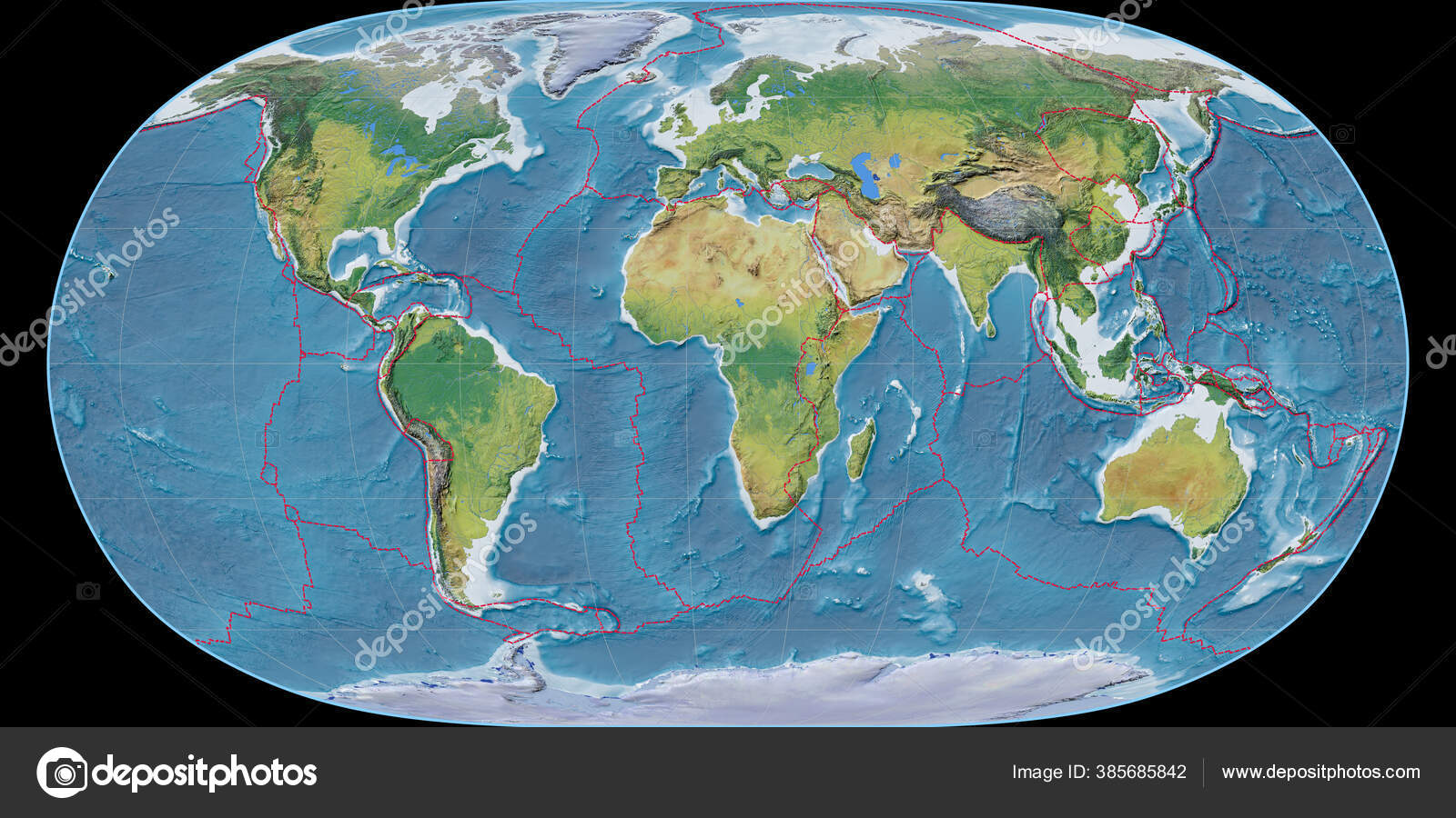 World Map Natural Earth Projection Centered East Longitude Main ...