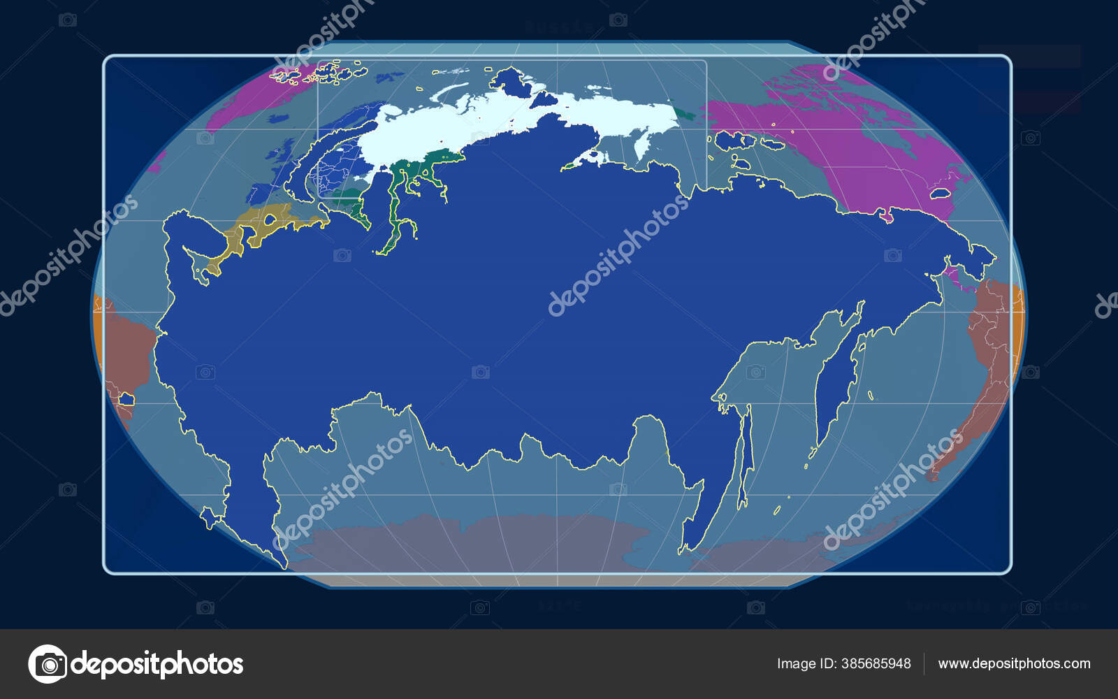 Zoomed View Russia Outline Perspective Lines Global Map Kavrayskiy ...
