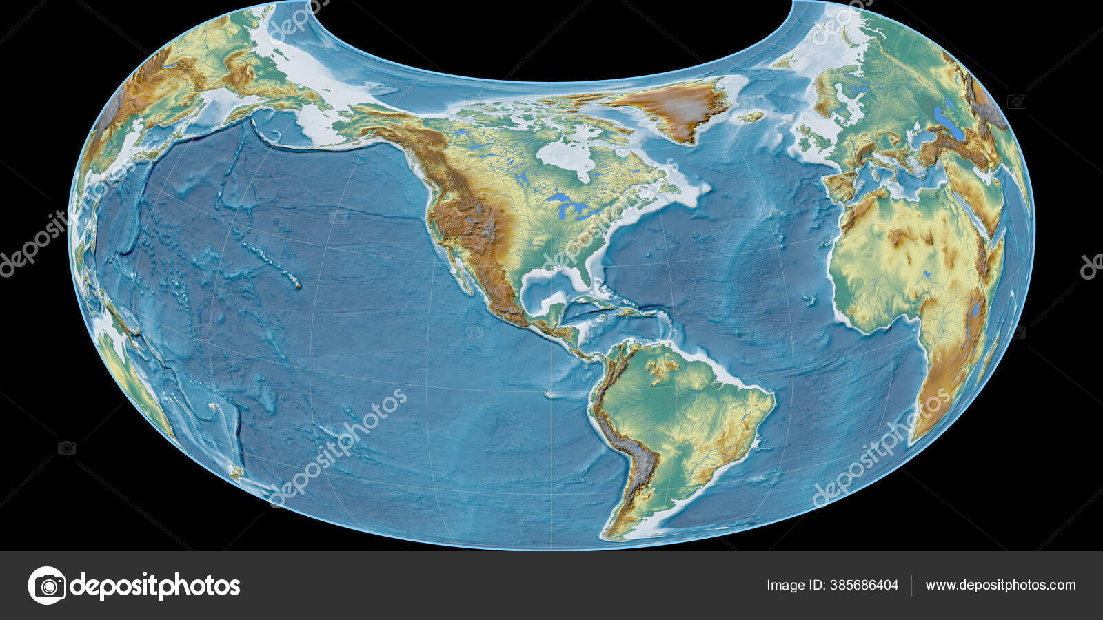 World Map Raisz Armadillo Projection Centered West Longitude ...