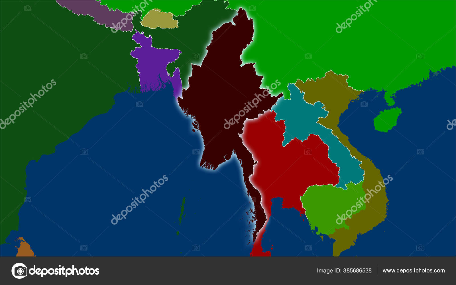 Myanmar Area Administrative Divisions Map Stereographic Projection Raw ...